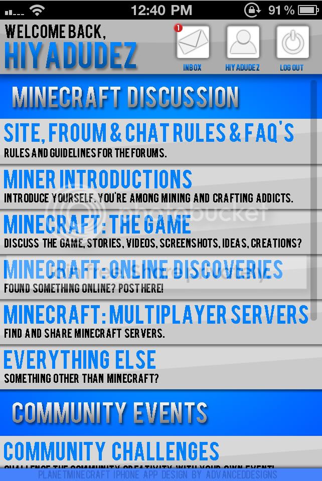 Planetminecraft iPhone App Design Concept! [Speedart]
